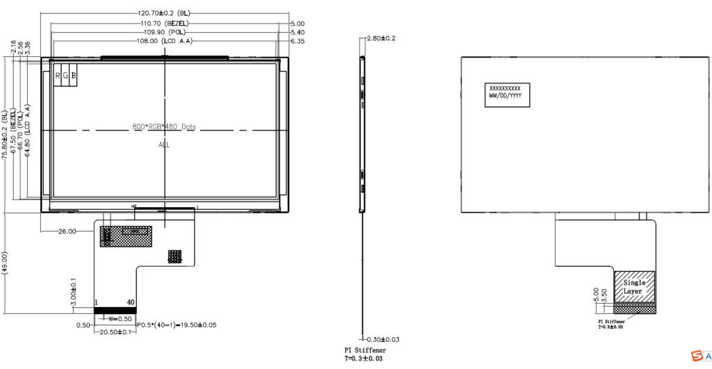 5 inch tft lcd display Horizontal screen